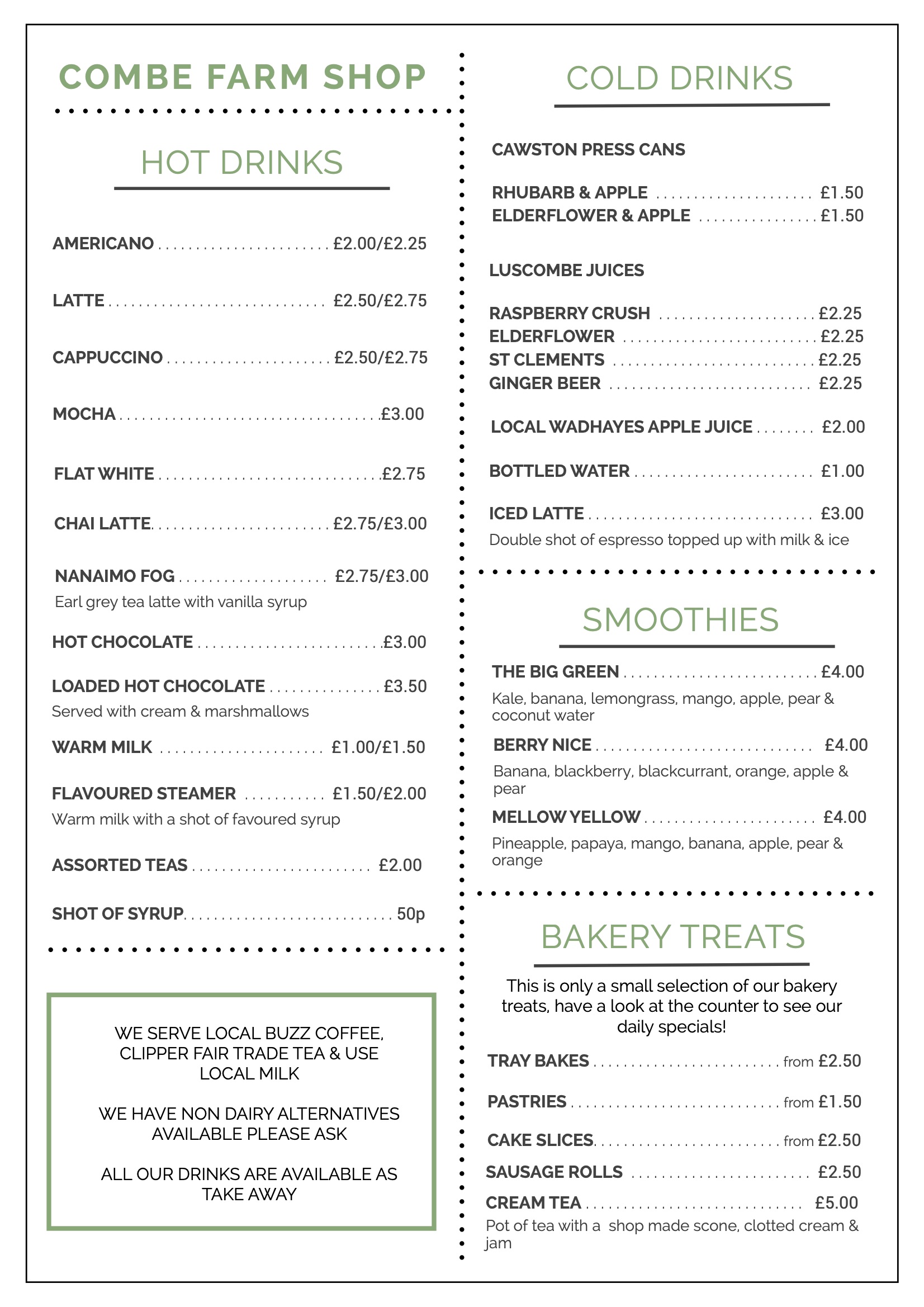 CFS - Drink Menu - Combe Estate